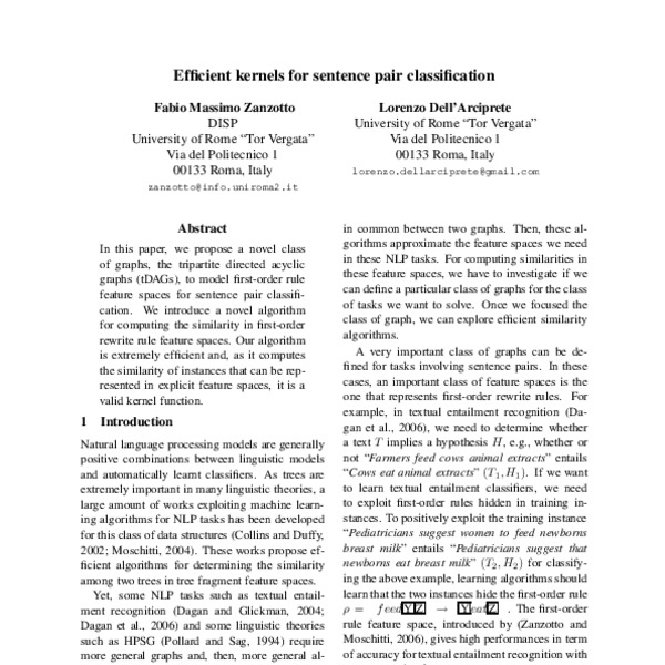 Efficient kernels for sentence pair classification - ACL Anthology