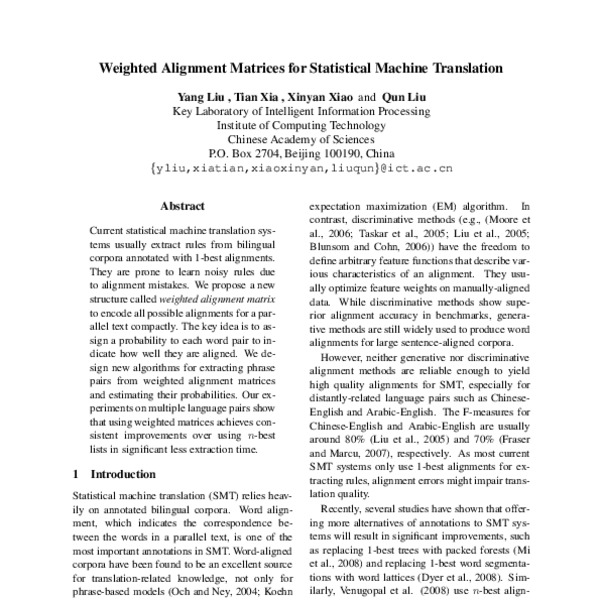 Weighted Alignment Matrices for Statistical Machine Translation - ACL Anthology