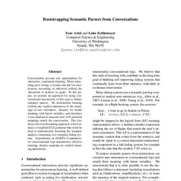 Bootstrapping Semantic Parsers From Conversations Acl Anthology