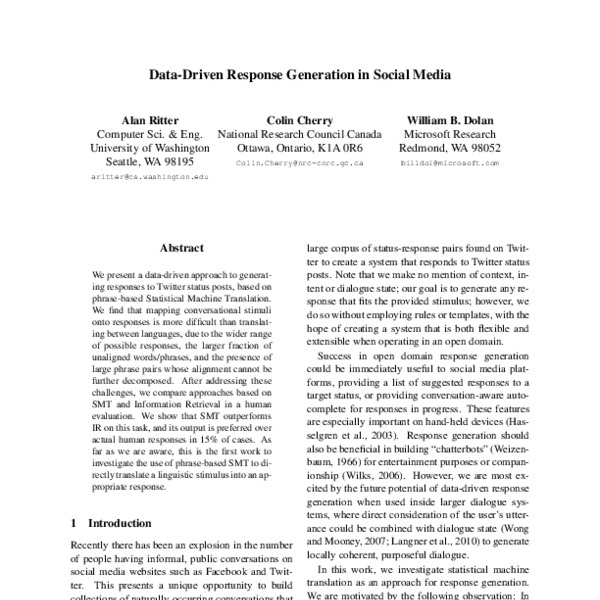 Data-Driven Response Generation in Social Media - ACL Anthology