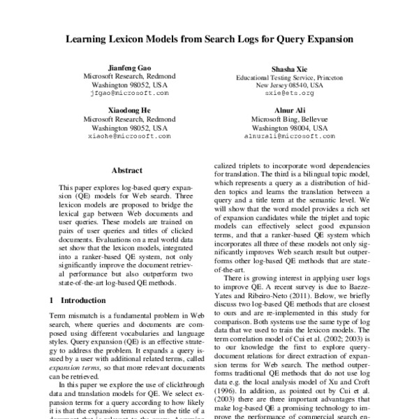 Learning Lexicon Models from Search Logs for Query Expansion - ACL ...