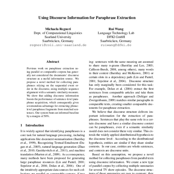 Using Discourse Information for Paraphrase Extraction - ACL Anthology