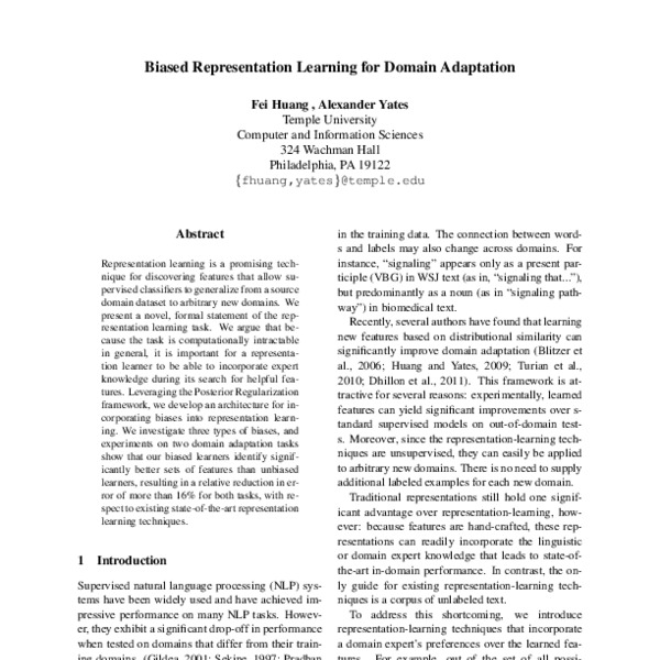 Biased Representation Learning for Domain Adaptation - ACL Anthology