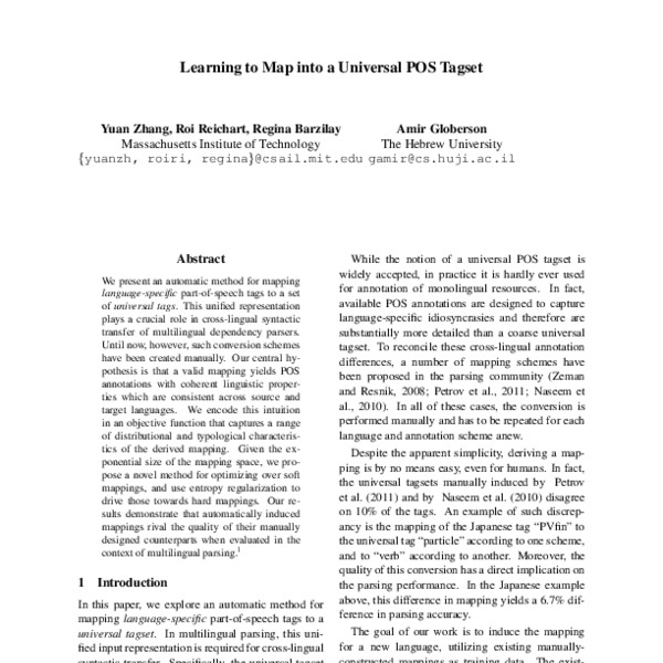 Learning to Map into a Universal POS Tagset - ACL Anthology