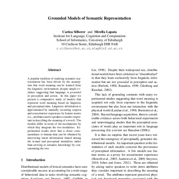 Grounded Models of Semantic Representation - ACL Anthology