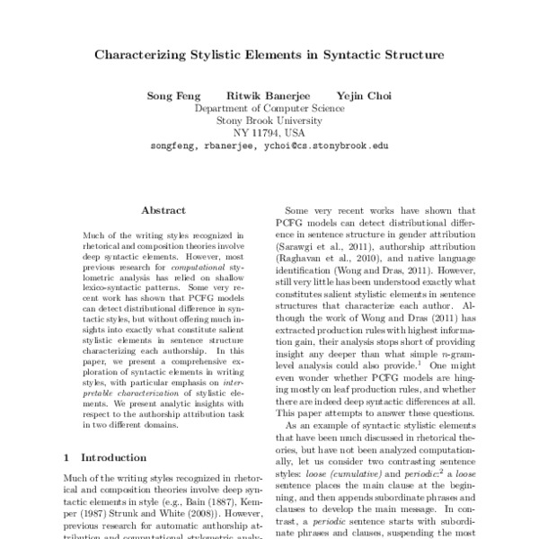 Characterizing Stylistic Elements In Syntactic Structure Acl Anthology