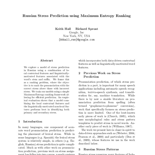 Russian Stress Prediction using Maximum Entropy Ranking - ACL Anthology