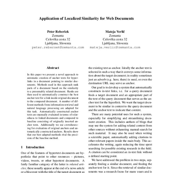 Application Of Localized Similarity For Web Documents Acl Anthology