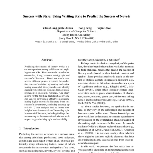 Success with Style: Using Writing Style to Predict the Success of ...