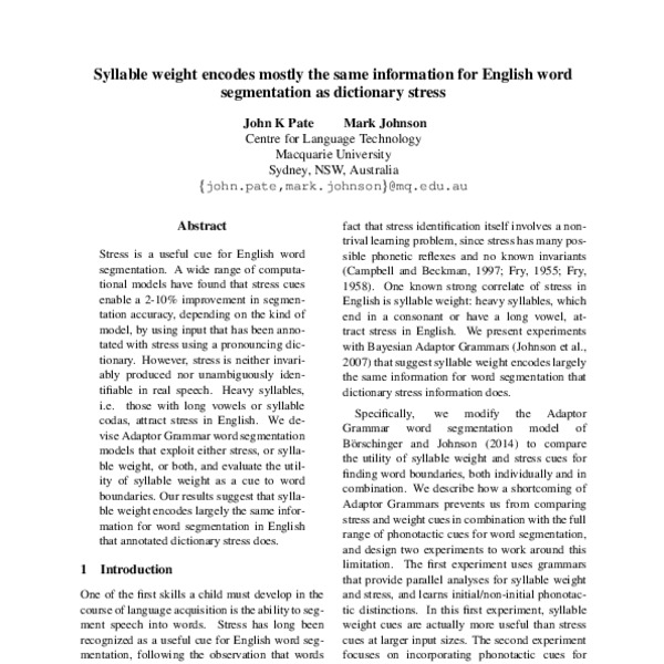 Syllable weight encodes mostly the same information for English word ...