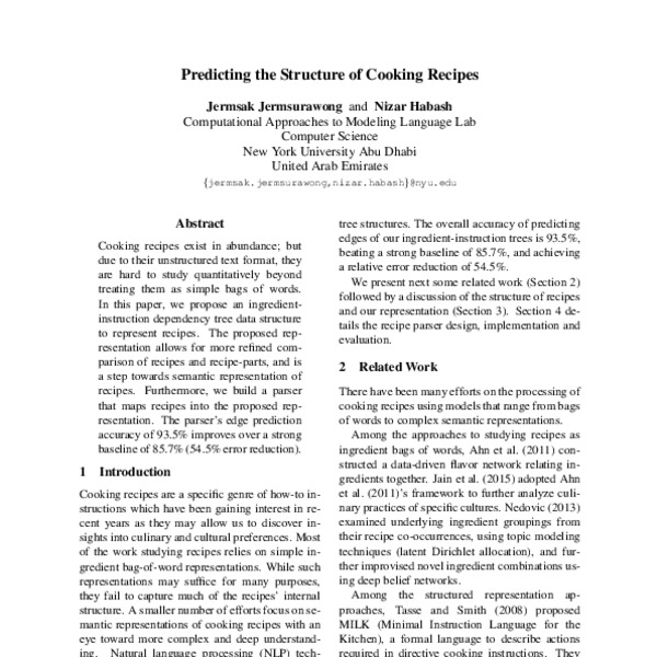 Predicting the Structure of Cooking Recipes - ACL Anthology