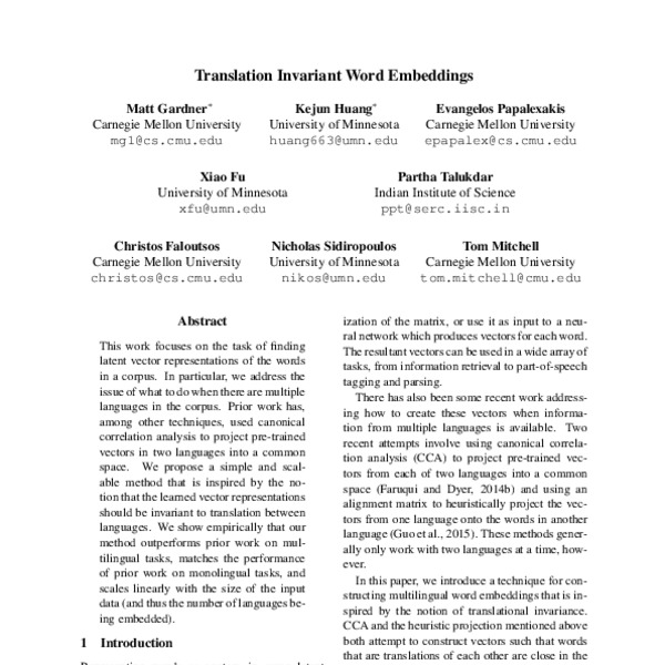 Translation Invariant Word Embeddings - ACL Anthology