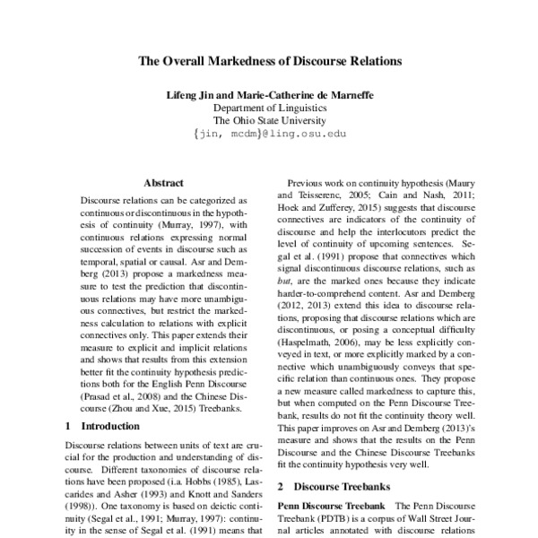 The Overall Markedness of Discourse Relations - ACL Anthology