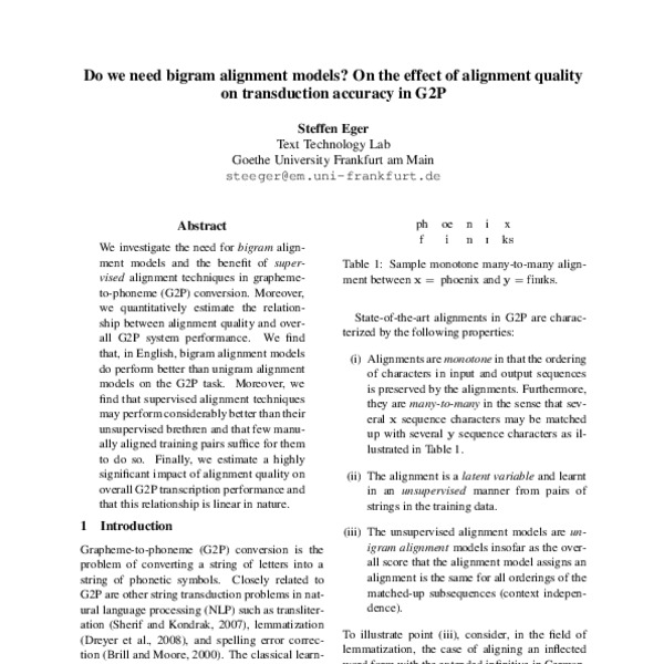 Do We Need Bigram Alignment Models On The Effect Of Alignment Quality On Transduction Accuracy