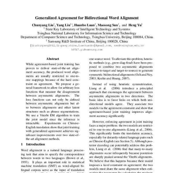 Generalized Agreement for Bidirectional Word Alignment - ACL Anthology