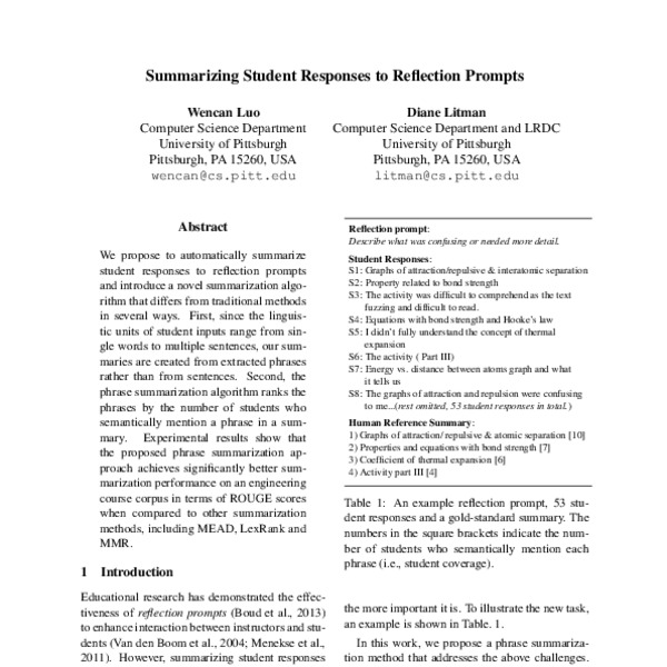 Summarizing Student Responses to Reflection Prompts - ACL Anthology