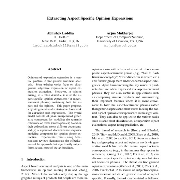 Extracting Aspect Specific Opinion Expressions - ACL Anthology