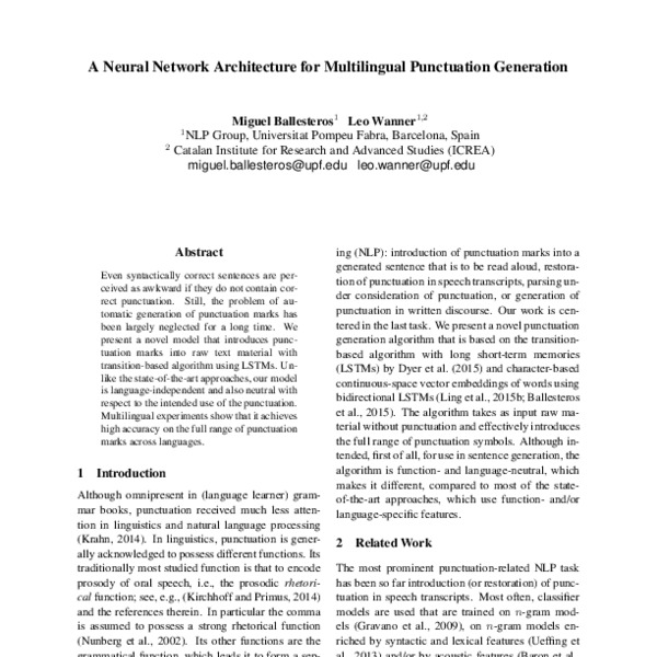 A Neural Network Architecture for Multilingual Punctuation Generation ...