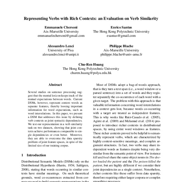 Representing Verbs with Rich Contexts: an Evaluation on Verb Similarity ...