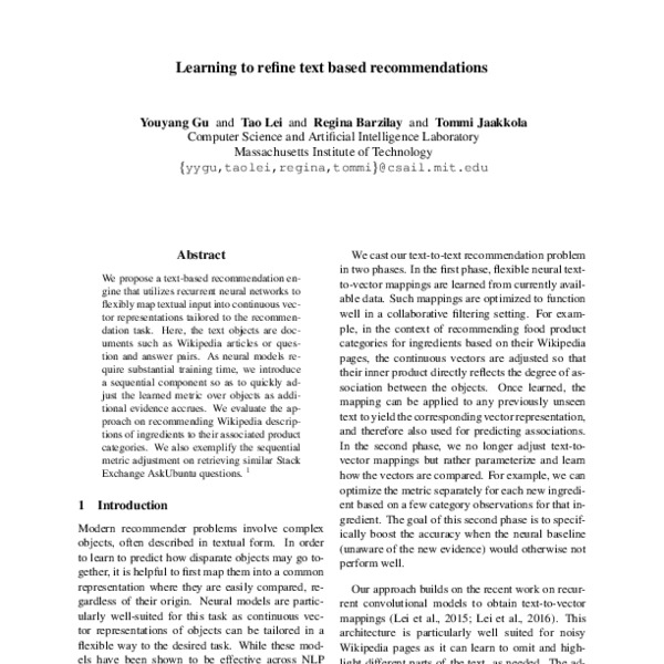 Learning to refine text based recommendations - ACL Anthology