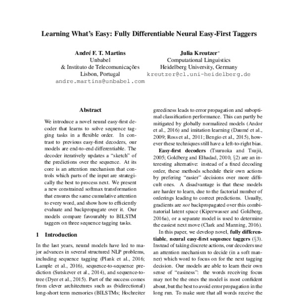 Learning What’s Easy: Fully Differentiable Neural Easy-First Taggers - ACL Anthology