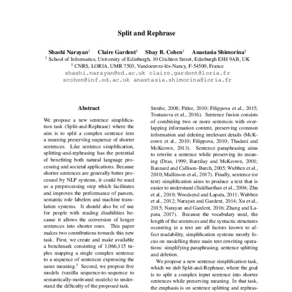 Split and Rephrase - ACL Anthology