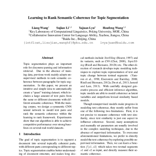 Learning To Rank Semantic Coherence For Topic Segmentation Acl Anthology