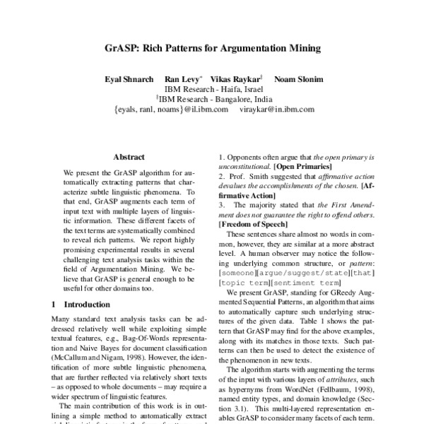 GRASP: Rich Patterns for Argumentation Mining - ACL Anthology