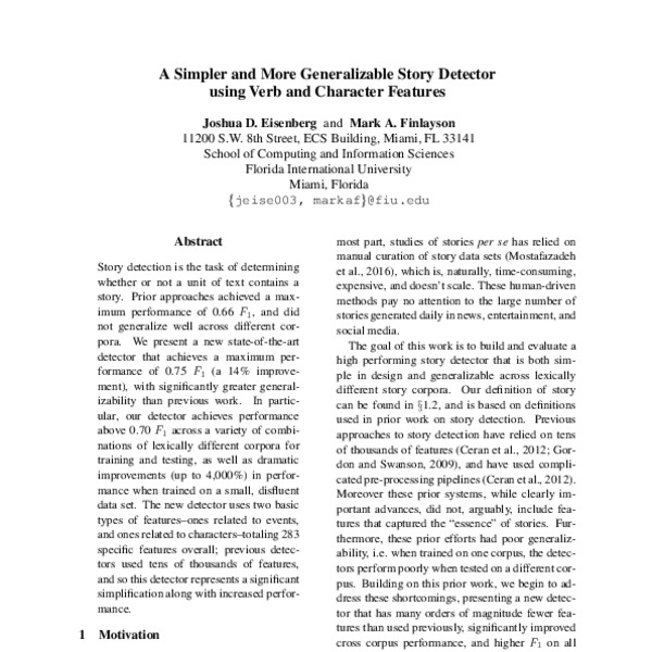 A Simpler and More Generalizable Story Detector using Verb and ...