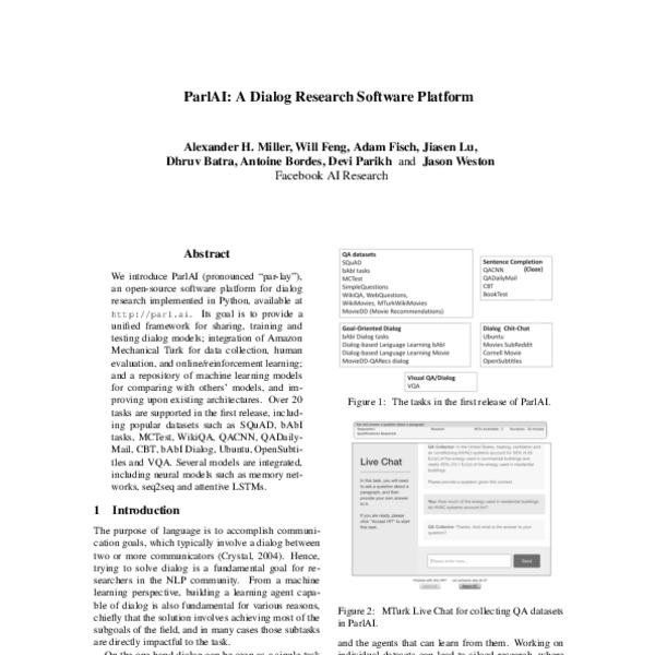 ParlAI: A Dialog Research Software Platform - ACL Anthology