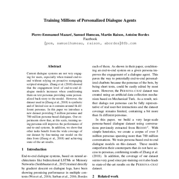 Training Millions of Personalized Dialogue Agents - ACL Anthology