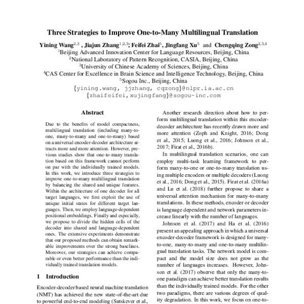Three Strategies to Improve One-to-Many Multilingual Translation - ACL ...