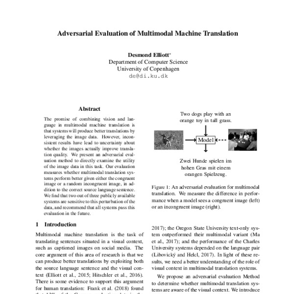 Adversarial Evaluation of Multimodal Machine Translation - ACL Anthology