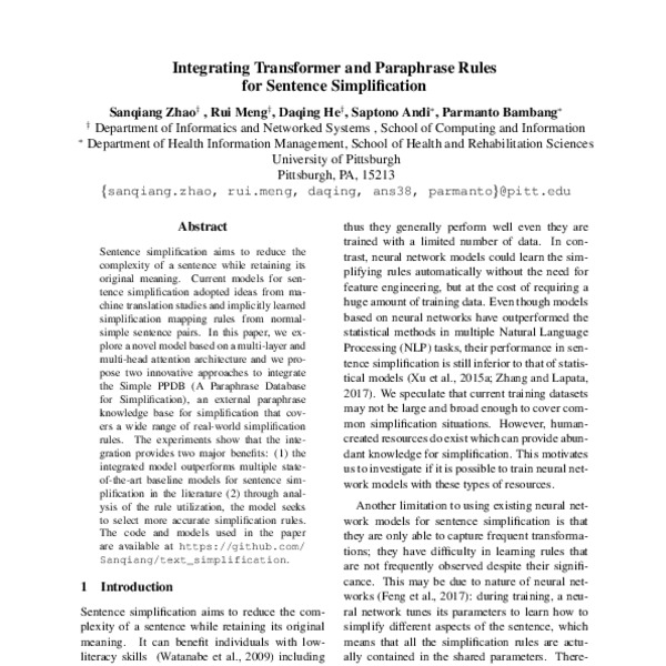 Integrating Transformer and Paraphrase Rules for Sentence ...