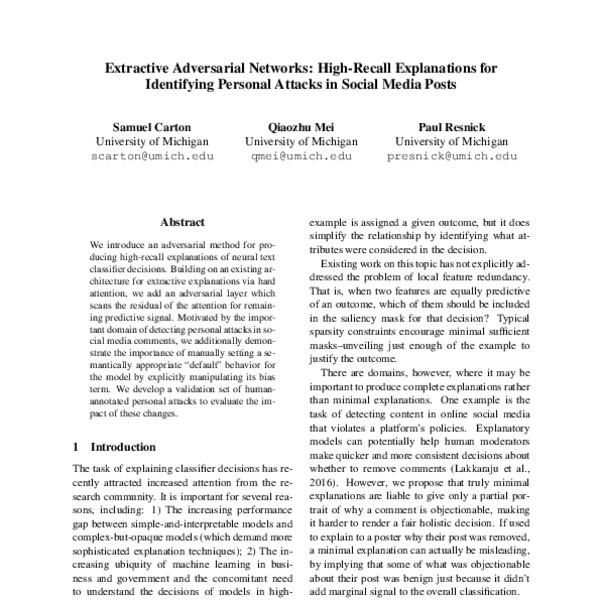 Extractive Adversarial Networks: High-Recall Explanations for ...