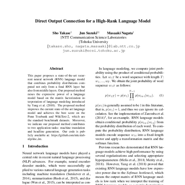 Direct Output Connection for a High-Rank Language Model - ACL Anthology