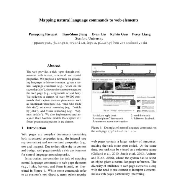 Mapping natural language commands to web elements - ACL Anthology
