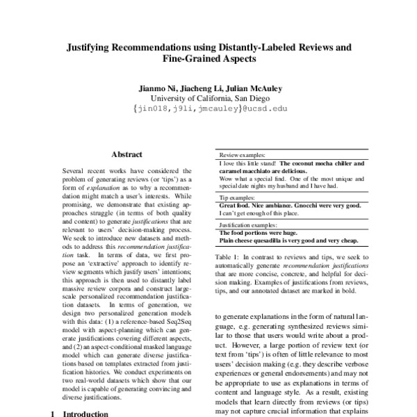 Justifying Recommendations using Distantly-Labeled Reviews and Fine ...