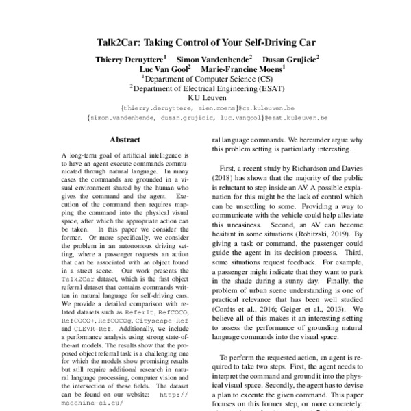 Talk2Car: Taking Control of Your Self-Driving Car - ACL Anthology