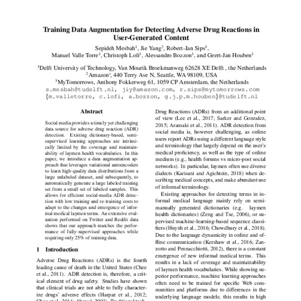 Training Data Augmentation For Detecting Adverse Drug Reactions In User Generated Content Acl