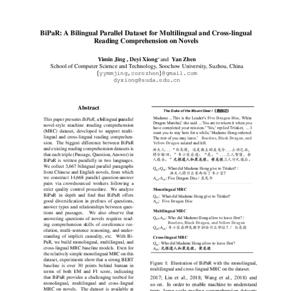 BiPaR: A Bilingual Parallel Dataset for Multilingual and Cross-lingual ...