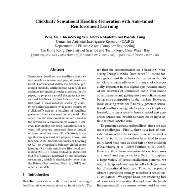 Clickbait? Sensational Headline Generation with Auto-tuned ...