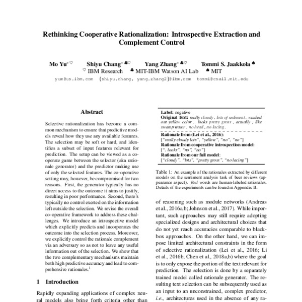 Rethinking Cooperative Rationalization: Introspective Extraction and ...