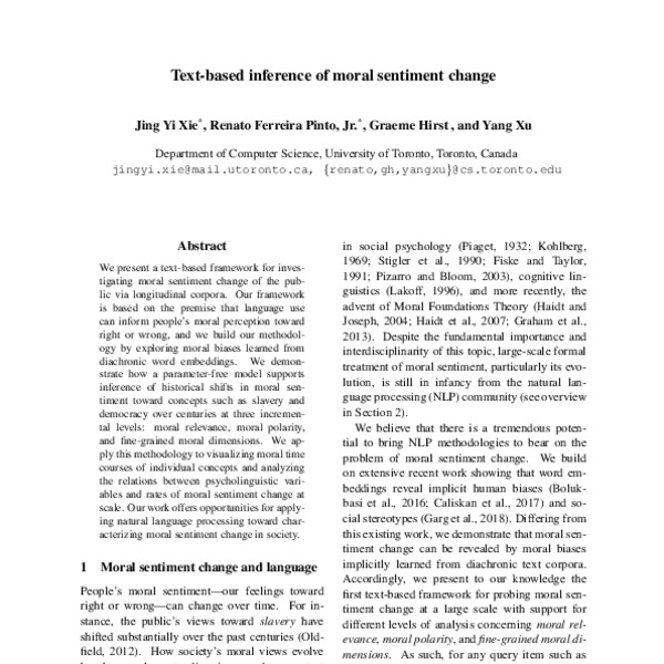 Text-based inference of moral sentiment change - ACL Anthology