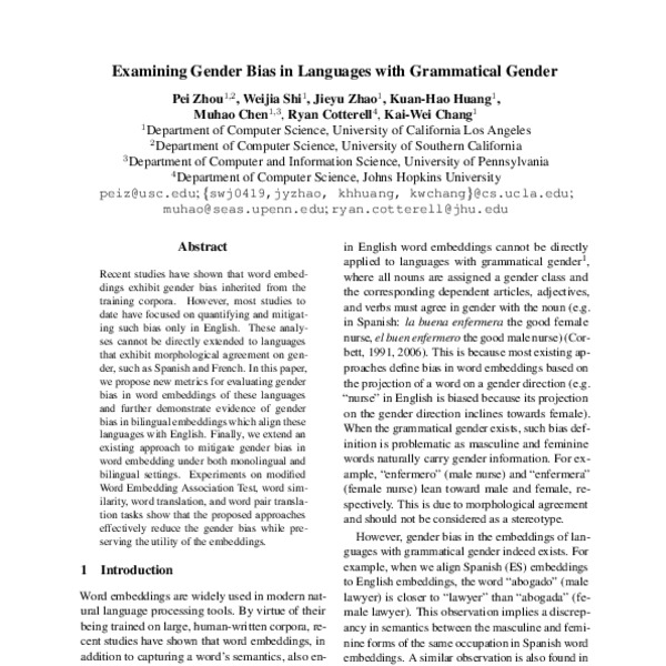 Examining Gender Bias in Languages with Grammatical Gender - ACL Anthology