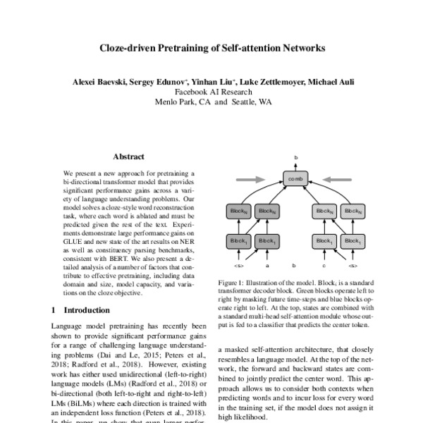 Cloze Driven Pretraining Of Self Attention Networks Acl Anthology