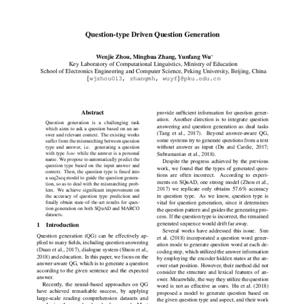 Question-type Driven Question Generation - ACL Anthology