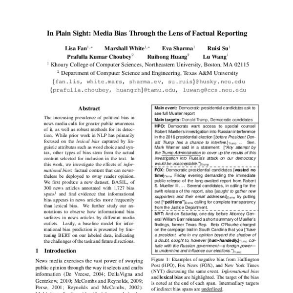 In Plain Sight: Media Bias Through the Lens of Factual Reporting - ACL ...