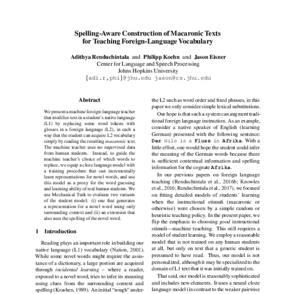 Spelling-Aware Construction of Macaronic Texts for Teaching Foreign ...