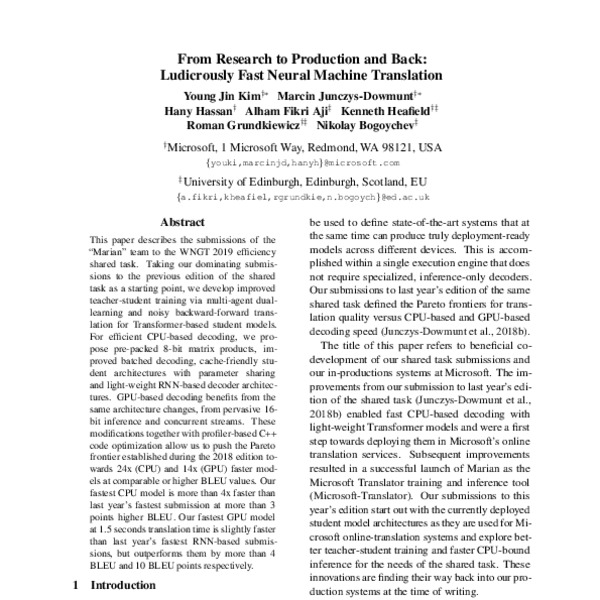 From Research to Production and Back: Ludicrously Fast Neural Machine ...